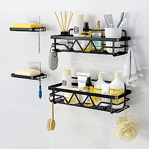 LEGUANG Shower Caddy, Adhesive Shower Organizer No Drilling, 4-Pack Shower Shelves, Rustproof Bathroom Shower Organizer for Inside Shower, Black