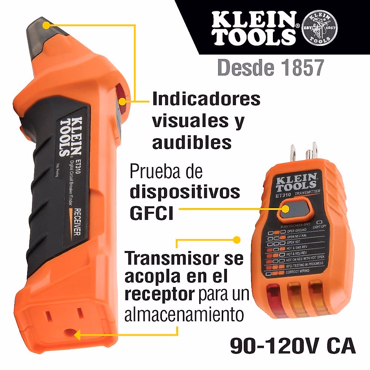 Klein Tools NCVT-4IR Non-Contact Volt Tester, 12-1000V AC Pen with IR Thermometer -22 to 482 deg F & Klein Tools ET310 AC Circuit Breaker Finder, Electric Tester with Integrated GFCI Outlet Tester