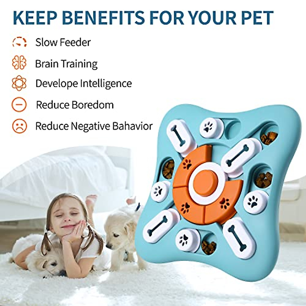 FOXMM Interactive Dog Treat Puzzle Toys for IQ Training & Mental Stimulating,Fun Slow Feeder,Large Medium Small Dogs Enrichment Toys with Squeak Design