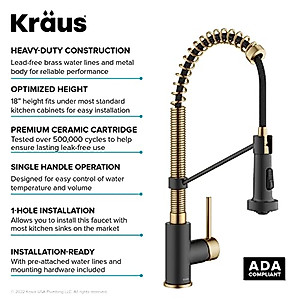 KRAUS Bolden Commercial Style 2-Function Single Handle Pull Down Kitchen Faucet in Brushed Brass/Matte Black, KPF-1610BBMB