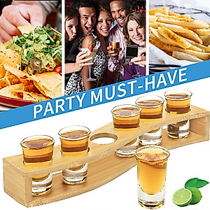 LINALL Shot Glasses 6pcs Shot Glass Set 1oz/30ml Shot Glass Holder Heavy Base for Whisky Tequila 6 Shot Glass Serving Tray (6pcs)