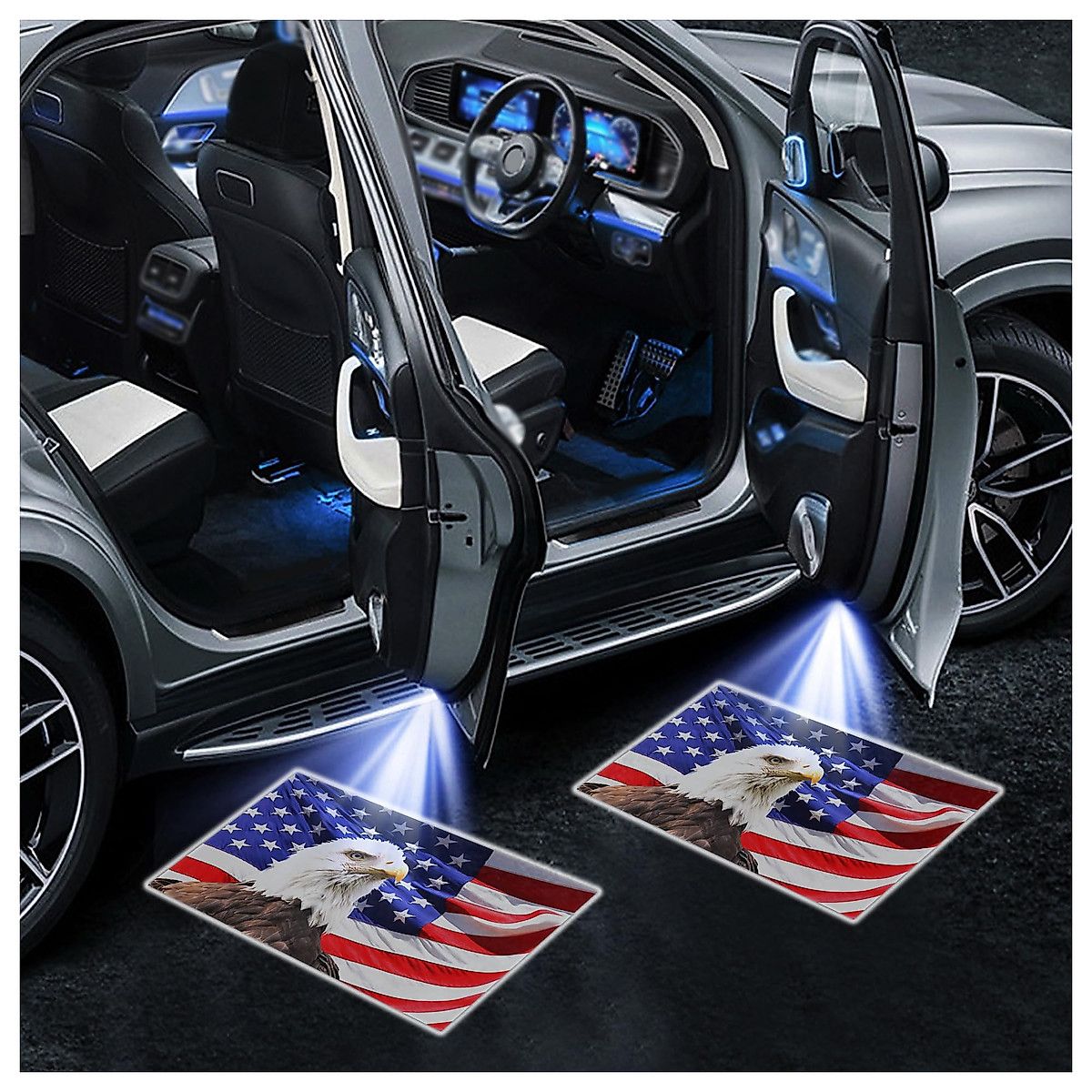 CXCCOI 2PCS Car Door Lights Logo Projector,HD Car Welcome Light LED Courtesy Light for Cool Car Decorations,Universal Car Door Projector Lights Fit All Vehicle Models (Eagle Flag)