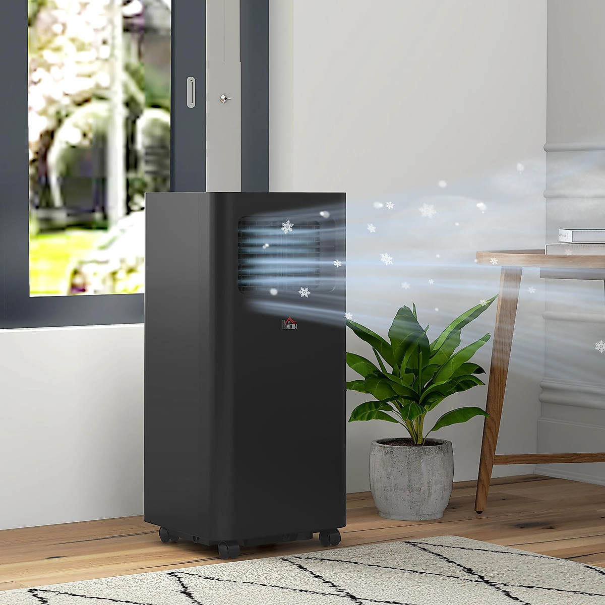 HOMCOM 8000 BTU Portable Air Conditioner for Rooms Up to 345 Sq. Ft., 3-in-1 AC Unit with Dehumidifier, Cooling Fan, Sleep, Remote, 24H Timer On/Off, Window Installation Kit, Black