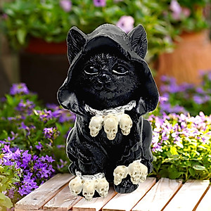 QZFSL Black Cat Sculpture Gargoyle Figurine Magic Hat Kitten for Cute Halloween Decor & Garden Statues Gnome As Patio Statue Lawn Yard Art Decoration Housewarming Garden