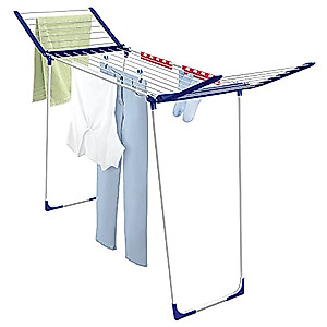 Leifheit Pegasus 180 Gullwing Drying Rack with 19.7 Yards of Hanging Space, White and Blue