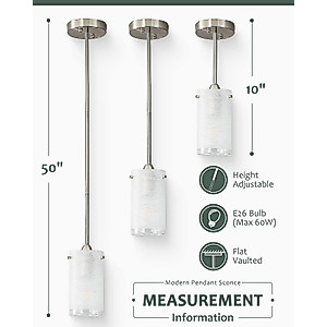 Eietonte 1-Light Mini Pendant Light Fixtures, Modern Chandelier Hanging Ceiling Light with White Frosted Shade, Brushed Nickel Pendant Lighting for Kitchen Bedroom Hallway, Adjustable Height, 3 Pack