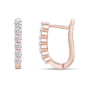 SAVEARTH DIAMONDS 3/4 ct. t.w Round Cut Lab Created Moissanite Diamond Huggie Hoop Earrings In 14k Rose Gold Over Sterling Silver Jewelry For Women (VVS1 Clarity, 0.75 Cttw)