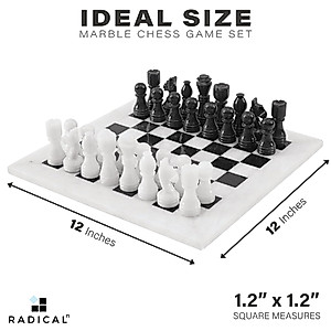 Radicaln Marble Chess Set 12 Inches White and Black Handmade Chess Sets for Games for Adults - 1 Chess Board & 32 Chess Pieces 2 Player Games - Travel Chess Board Game