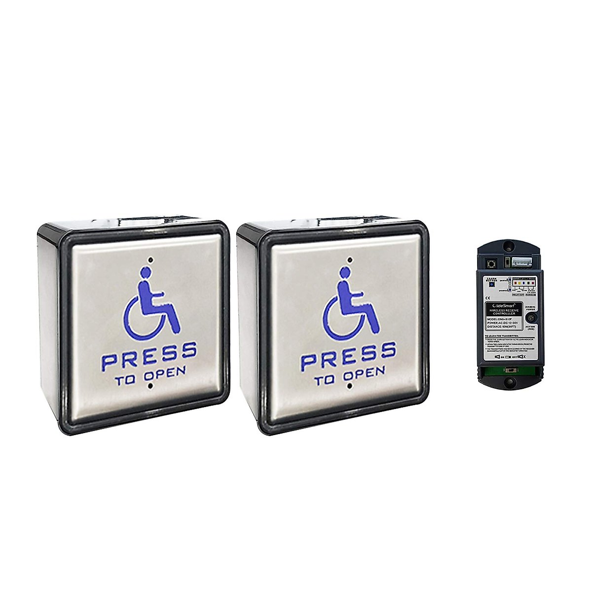 Olideauto Handicap Wireless Push Switch with 2pcs Square 4.5'' Push Panels and 1pcs 2.4G Frequency High Stability Receiver