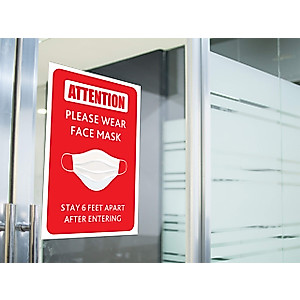 Face Mask Required Sign Pack of 03 Wear Mask Sign Decals with Over Lamination Must Wear Face Mask Stickers 7 x 10 Inches Face Mask Signs for Businesses