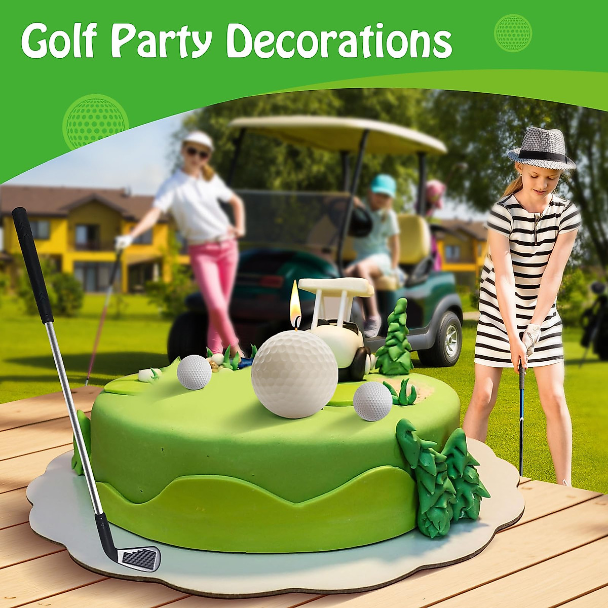 Golf Ball Birthday Candles, Golf Birthday Party Decorations, Golf Cake Topper, Mini Golf Club for Golf Sport Themed Birthday Decorations (White, Iron)