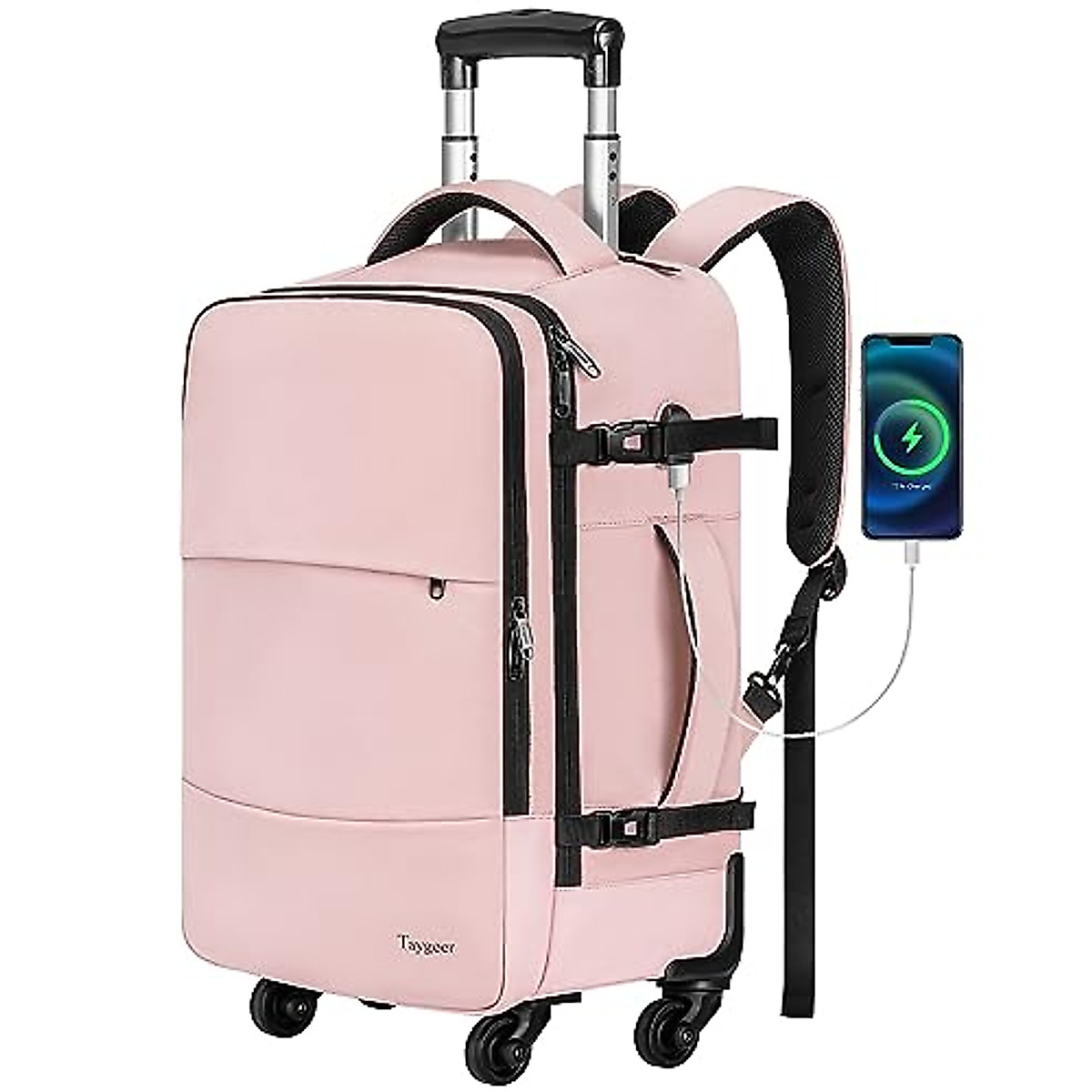 Rolling Backpack with 4 wheels, 17 inch Travel Laptop Backpack for Women with Shoe Pouch, Large Wheeled Backpack Carry on Luggage, Overnight College Work Trolley Suitcase Bag Roller Backpack Adults