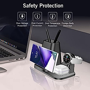 Wireless Charger 4 in 1 Qi-Certified Fast Charging Station for Samsung Galaxy Watch 5 Pro/4/3/Active 2/Gear S3/Sport, Charge Stand Dock for Note 20/Note 10/S22/S21/S10/S20,Buds