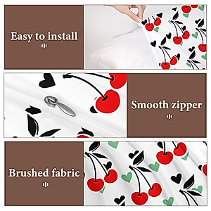 Delerain Comforter Set Queen Size, Red Cherry Print 3-Piece Bedding Set for Women Men Modern Soft Microfiber Bedroom Set Room Decor, 1 Duvet Cover + 2 Pillowcases