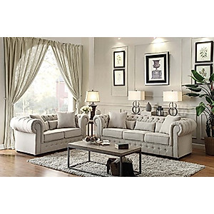 Homelegance Savonburg 75" Fabric Chesterfield Loveseat, Light Gray