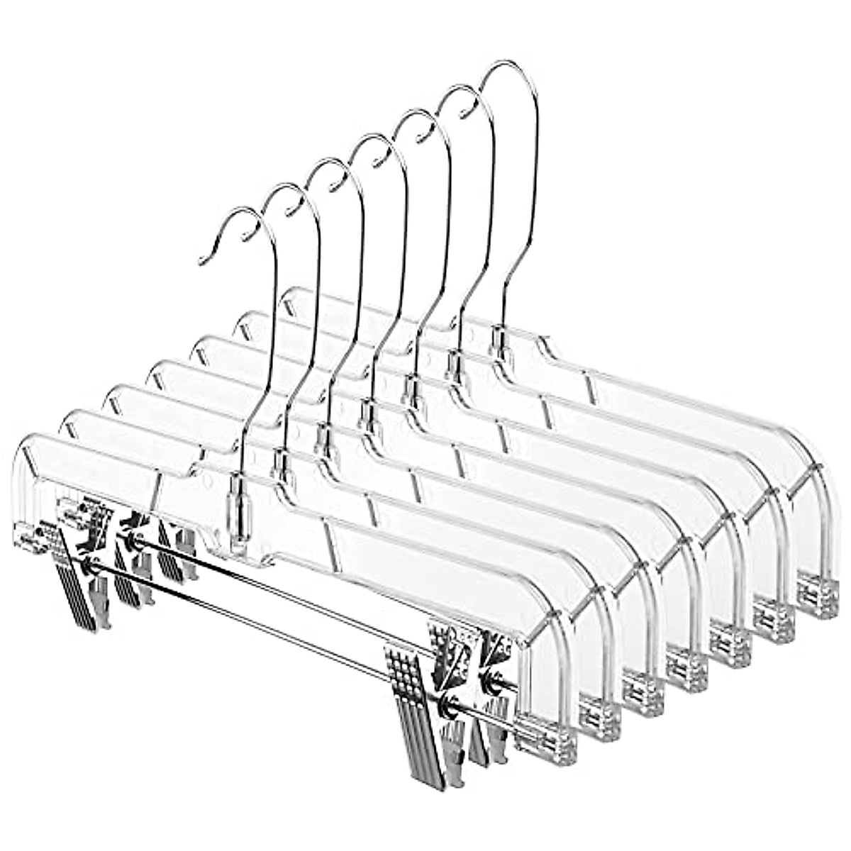 HOUSE DAY Skirt Hangers Pants Hangers with Clips Clear Plastic Pants Hangers with 2-Adjustable Clips Non-Slip Pants Hangers Space Saving for Closet Clip Hangers for Pant, Skirts, Shorts, Pack of 12
