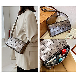 Santwo Women Leather Adjustable Strap Shoulder Bag Mini Small Weave Crossbody Handbag (Grey)