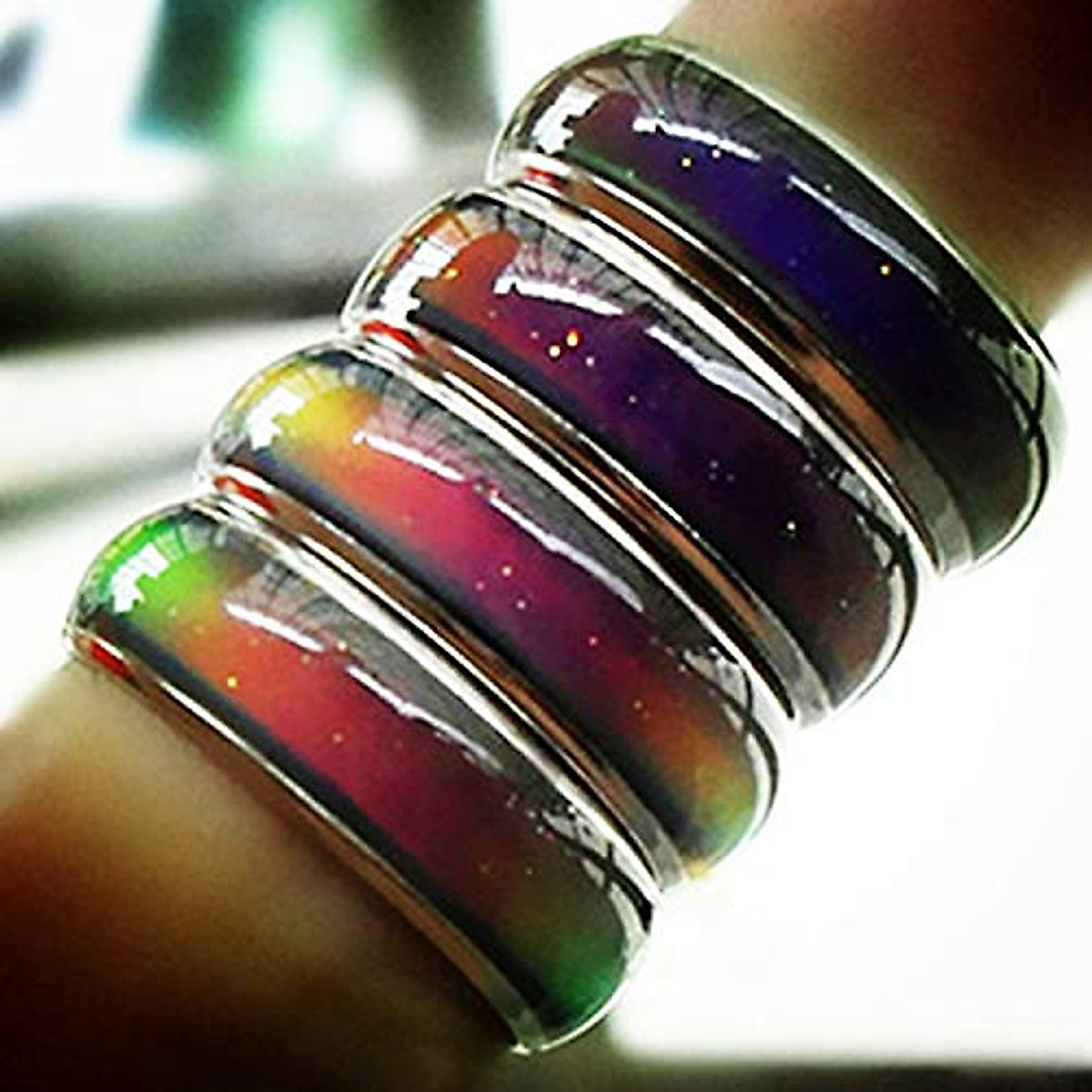 2 Pcs 6MM Comfort Fit Stainless-Steel Color Changing Heart Mood Ring Wedding Band Anniversary Promise
