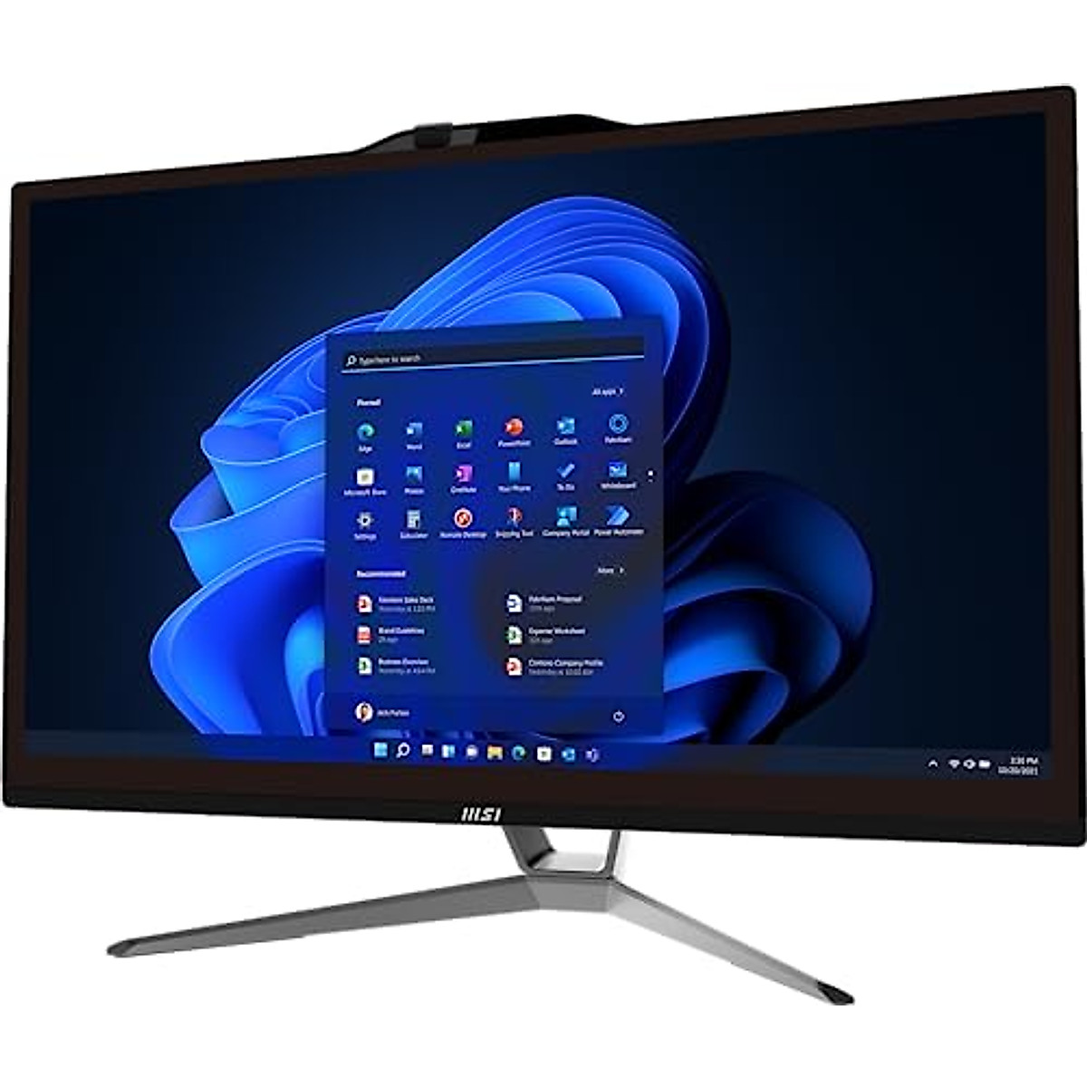 MSI PRO AP222T All-in-One Desktop: Intel Pentium Gold G7400, 4GB DDR4 2666MHz, 128GB NVMe SSD, Anti-Flicker, Less Blue Light, BT 5.0, Windows 11 Pro: 13M-068US,Black