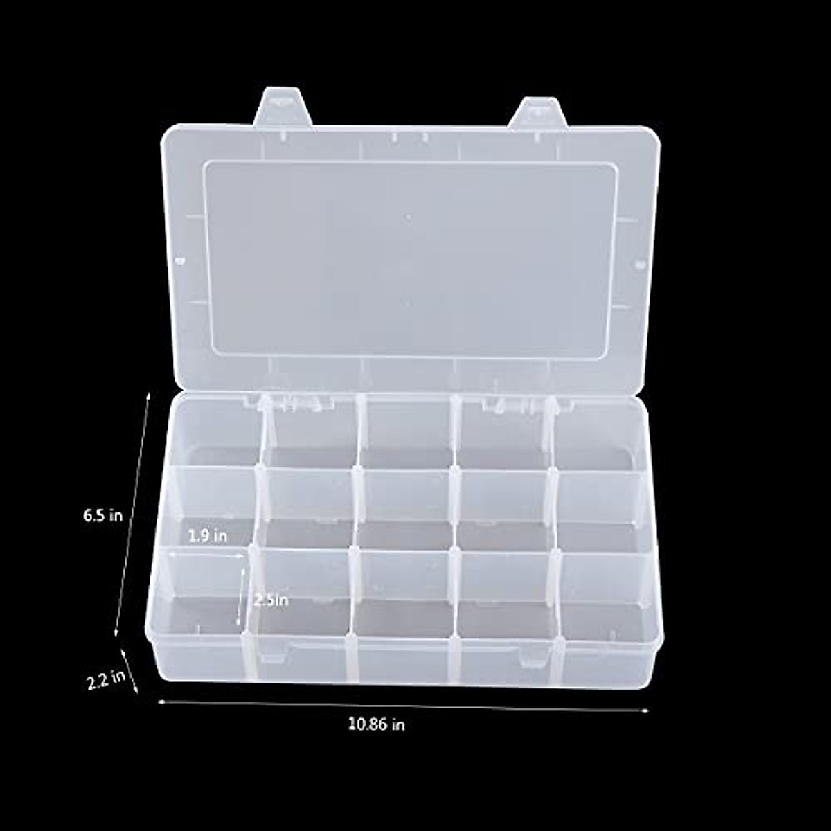 2 Pack 15 Large Compartments Organizer Box Clear Plastic Jewelry Storage Container Box Craft Organizer Case with Removable Dividers for Beads Small Parts Jewelry Crafts(10.8" × 6.5" x 2.2")
