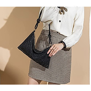 Rhinestone Hobo Bag for Women Chic Evening Handbag Shiny, Sparkly Crystal Handbag Shoulder Bags for Travel Vacation Party Proms Gifts (Black)