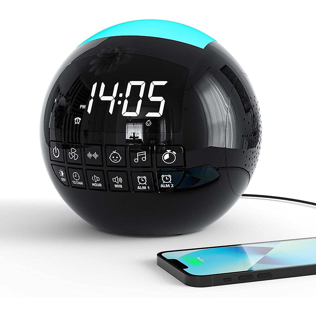 White Noise Machine with Alarm Clock for Bedrooms,Sound Machine for Sleeping with 42 Soothing Sounds,7 Night Light, Auto-Off Timer & Memory Function,Dimmer,Snooze,Digital Dual Alarm Clock for Kids