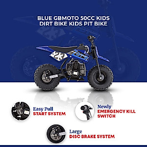 GBmoto Blue 50cc Kids Dirt Bike, Kids Pit Bike, 2-Stroke Gas Dirt Bike