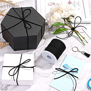 Leather String, Flat Suede Cord Faux Leather Cord Thin Leather Lace for Bracelets, Necklaces, Jewelry Making and Art Crafts (2.7 MM Black)