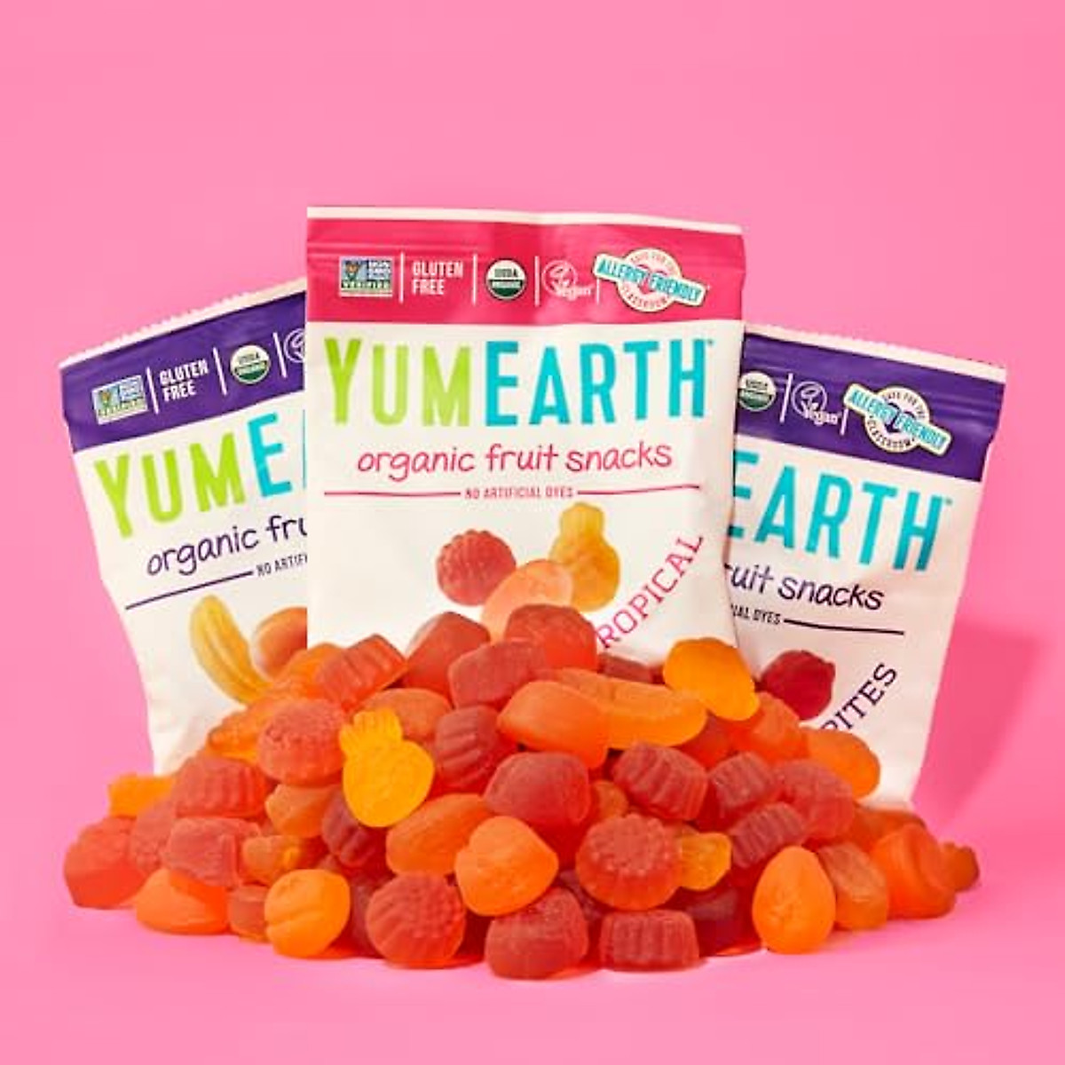 YumEarth Organic Tropical Fruit Snacks - Fruit Gummies Snack Packs, Gluten Free Snacks for Kids - Allergy Friendly, Non-GMO, Vegan, No Artificial Flavors or Dyes - 0.7 oz. (Pack of 35)