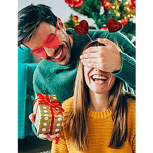 YBHOMINE Red Valentines Day Headband With Heart Sunglasses Heart Shaped Sequin Headband Valentines Hair Accessories for Women and Girls