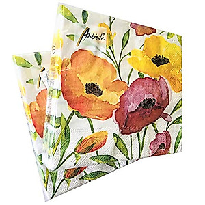 20-ct 13x13 Decorative Napkins for Decoupage Orange Poppy Napkins Mother's Day Floral Napkins Father's Napkins Decorative Paper Napkins Disposable Pretty Flower Lunch Cocktail Napkins Aquarell Poppy