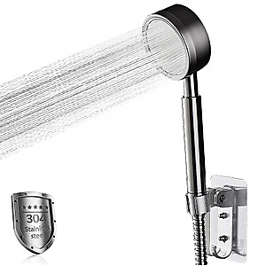 High-pressure shower head with handheld, 304 stainless steel shower head with 78" long hose and extra wall bracket，all metal small hand held detachable bathroom shower heads (silver white)
