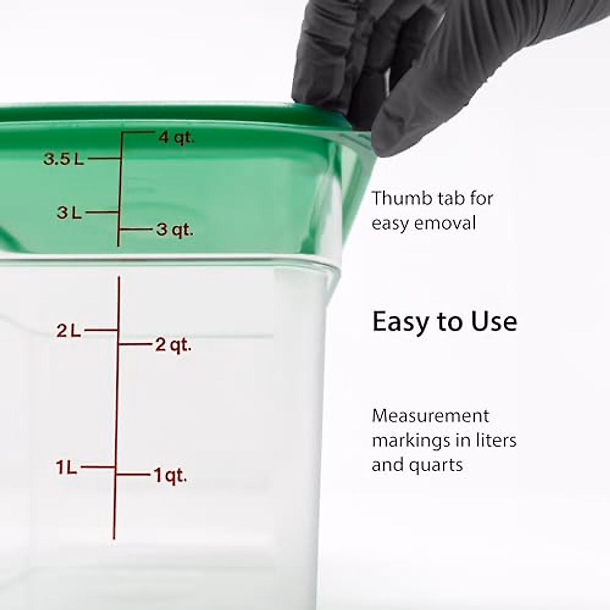 Cambro 4 QT (Quart) Square Food Storage Container with Greeen Lid (2 Pack) - Classic Series (Clear)