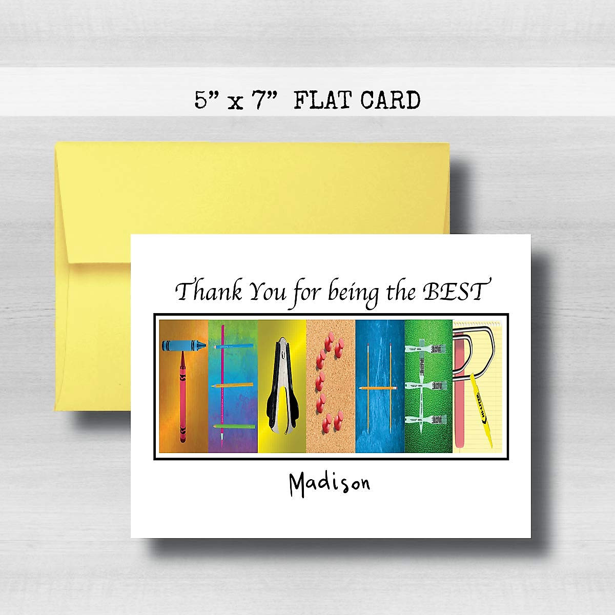 Teacher Appreciation Card, 5" x 7" FLAT CARD, Personalized with child's name