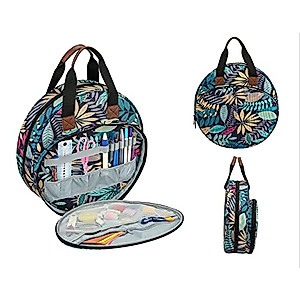 Embroidery Bag for Cross Stitch Project,MIOKY Embroidery Supplies Organizer Storage Portable Carrying Case Travel Tote for Embroidery Hoops,Floss,Cross Stitch Tools,Leaves [Bag Only]