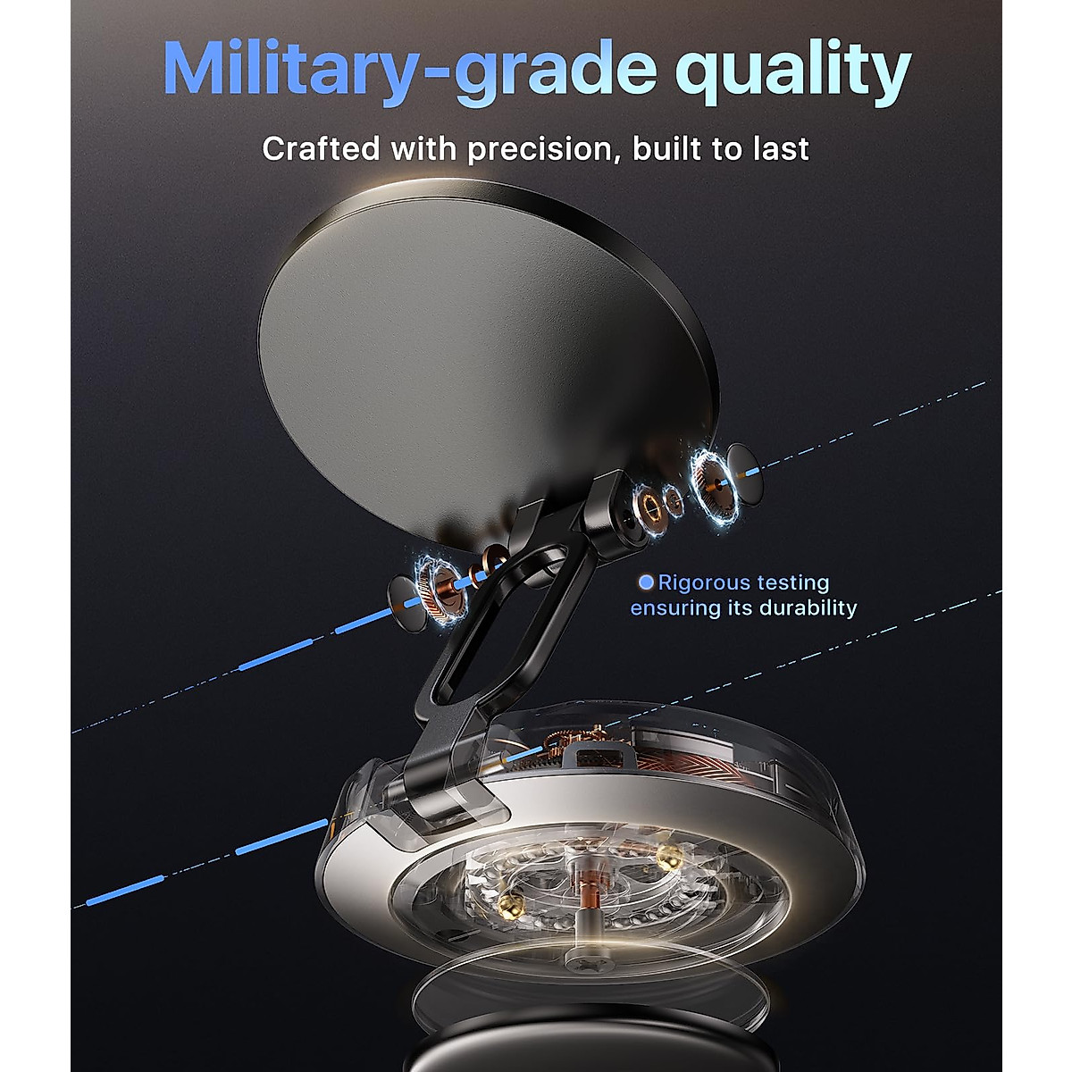 DesertWest Magsafe Car Mount, Industry's First Foldable Magnetic Phone Holder for iPhone 15/14/13/12 Pro Max, All Phones, Matte Black