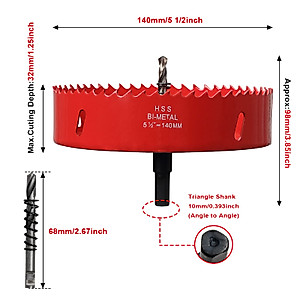 Hole Saw 5 1/2” (140mm) for Wood, HSS Bi-Metal Hole Cutter with Pilot Drill Bit for Plywood, Cornhole, Ceiling and Drywall