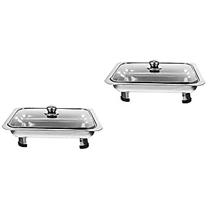 Cabilock 2pcs Steel Buffet Square Tray Salad Servers Square Dinner Plates Grill Serving Platters Chafing Buffet Set Chafing Pans Rectangular Buffet Serving Plate Serving Dish Buffet Pans