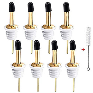 SuproBarware Liquor Bottle Pourers - Stainless Steel Bottle Pourers with Clean Bursh, Rustproof Metal Alcohol Pouring Tubes For Bars, Clubs, Restaurants & Home Use (Gold)