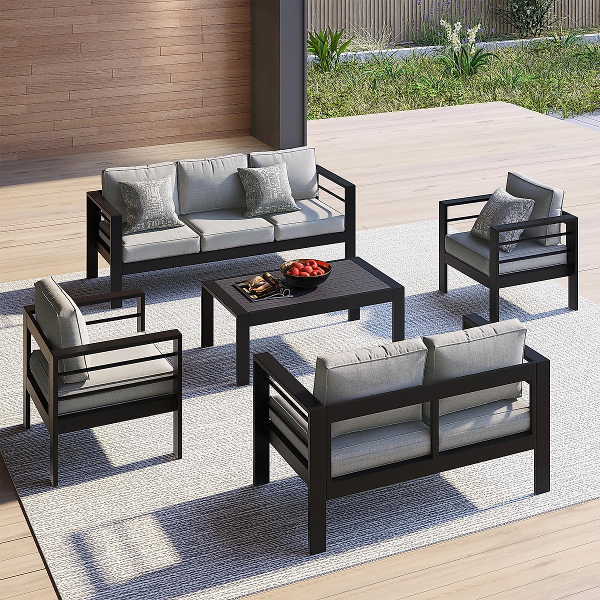 Kiss the Water Patio Couch Aluminum Outdoor Sofa with 3 Seats, All-Weather Metal Outdoor Couch with 5" Thick and Soft Cushion, Deep Seating Patio Sofa for Balcony, Porch, Backyard