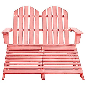 Tidyard 2-Seater Patio Adirondack Chair&Ottoman Fir Wood Pink Outdoor Fire Pit Chair Wooden Garden Armchair for Porch Pool Lawn Deck Backyard Balcony Outdoor