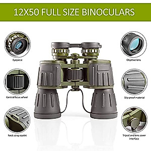 12X50 Full Size Binoculars for Adults with Photography Video Kit [Upgraded] Pro Tripod & Carrying Bag & Strap, Easy Focus for Camping,Travel,Stargazing,Bird Watching
