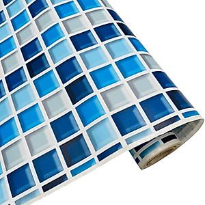 Yifely Royal Blue Mosaic Kitchen Cupboard Decor Paper Self-Adhesive Shelf Liner Countertop Sticker 17.7 Inch by 9.8 Feet