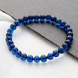 Amber by Mazukna - Blue Amber Bracelet for Women, 6.7inch Elegant Healing Gemstone Bracelet, Stylish Stretchable Beaded Bracelet for Adults, Certified Amber Jewelry