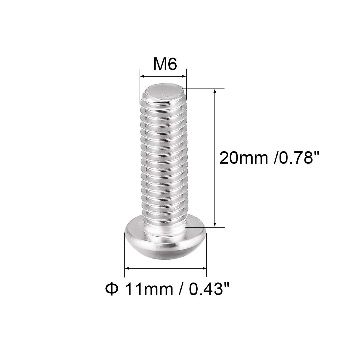 uxcell M6x20mm Machine Screws Hex Socket Round Head Screw 304 Stainless Steel Fasteners Bolts 10pcs