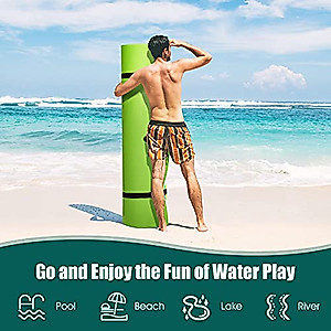 GYMAX Floating Water Mat, 12' x 6' Foam Water Floating Pad with Safe Bungee Tether and Storage Straps, 3-Layer XPE Foam Floating Island for Pool Lake River Outdoor Water Activities (Green)
