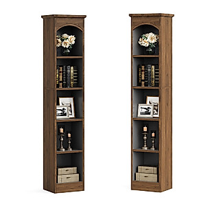 Tribesigns 70.9-Inch Tall Narrow Bookcase, 5-Tier Cube Bookshelf with Storage, Modern Slim Corner Display Shelves for Home Office, Living Room, Walnut Brown