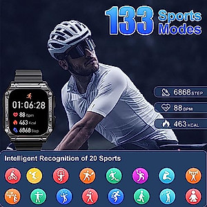 Military Smart Watch, Waterproof Smart Watches for Men (Call Receive/Dial), 1.96'' HD Tactical Outdoor Smart Watch with Heart Rate Monitor, 100+ Sports Modes Fitness Tracker for iPhone Android