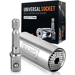 RAK Universal Socket Tool - Super Socket Unscrew Any Bolt - Gifts for Men - Adjustable Grip Socket Adapter Set for Car Mechanic, Electrician, Handyman, HVAC Tools - Birthday Gifts for Dad