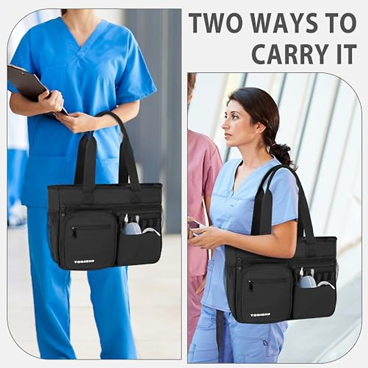 TORIBIO Nurse Tote Bag, Small Multi Pocket Shoulder Bags with Padded Laptop Sleeve, Portable Storage Bag Tote Bag, Home Care Nursing Bag Clinical Bag for Work